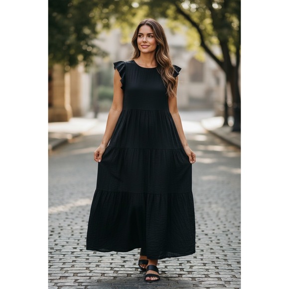 Sweet Wanderer | Dresses | Sweet Wanderer Black Smocked Tiered Maxi ...